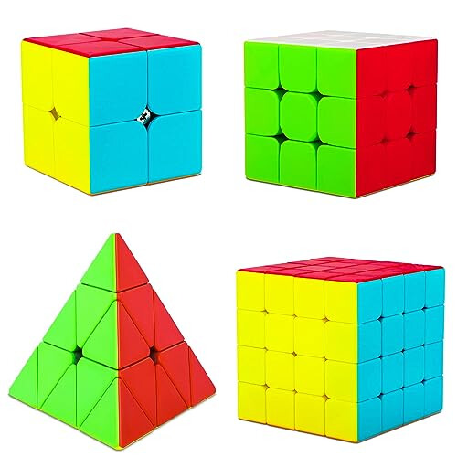 Speed Cube Set, 4 Pack Stickerless Magic Cube Set 2x2 3x3 4x4 Pyraminx ...