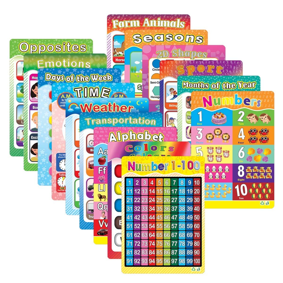 15 Pack Alphabet Poster Educational Poster Laminated Wall Chart For ...