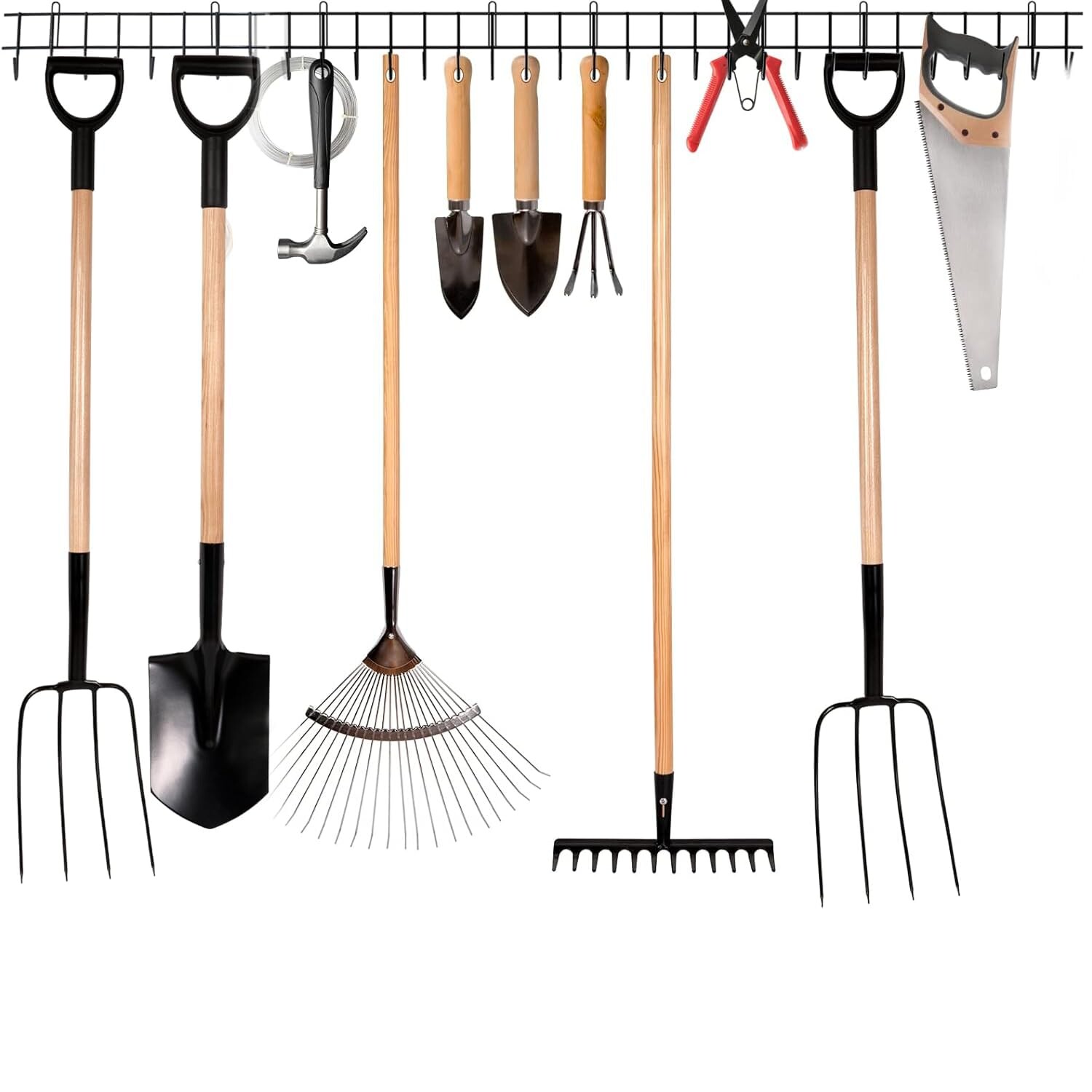 Green Heaven 160cm Garden Tool Storage Rack - Metal Wall Mounted Tool ...