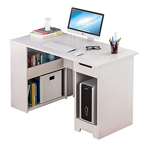 Computer Desk Shaped PC Laptop Gaming Table Bookcase on OnBuy