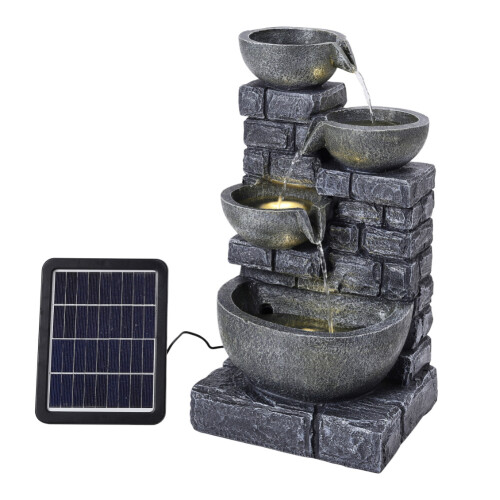 Grey Rustic Resin Rock Water Fountain with LED Lights and Solar Panel ...