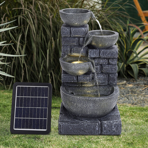 Grey Rustic Resin Rock Water Fountain with LED Lights and Solar Panel ...