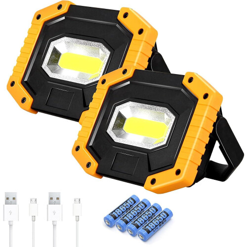 30w 2000lm Rechargeable Led Floodlight Construction Site Work Light With 4x 18650 Battery 3 ...