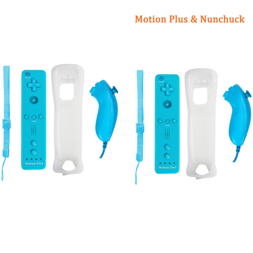 (2 Blue nunchuck) Built-in Motion Plus Wireless Remote Gamepad ...