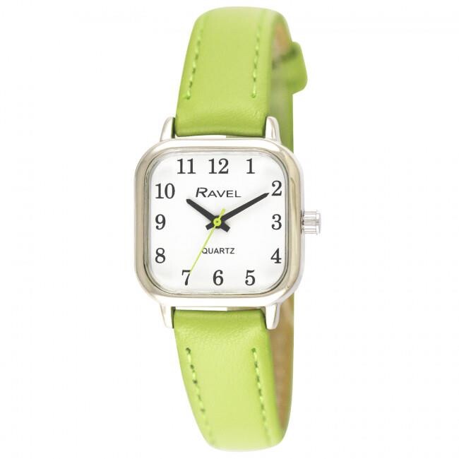 Ravel Ladies Cushion Shaped Brights Leather Strap Watch Bright Green on ...