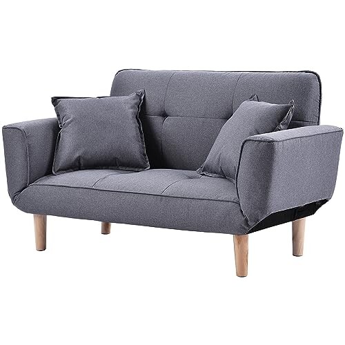 Sleeper Small Sofa Bed Compact Loveseat Couch Wood Legs Light Grey on OnBuy