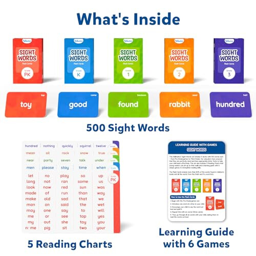 Flash Cards - 500 Sight Words, for Preschool (Pre-K), Kindergarten,1st ...