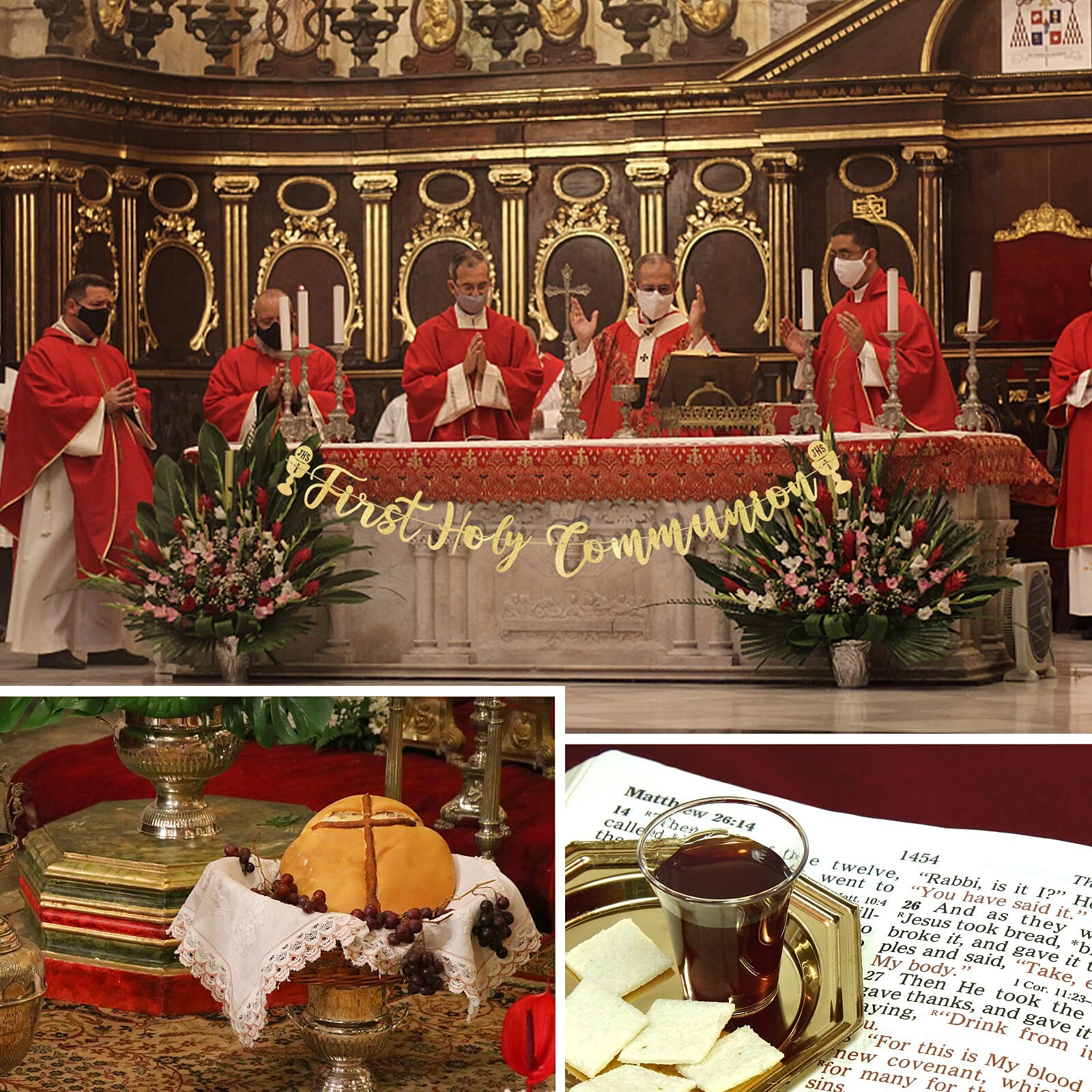 Frist Holy Communion Paper Banner Garland Glitter Letter Backdrop ...