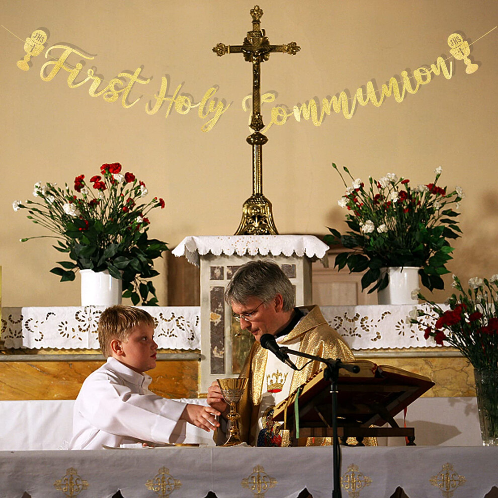 Frist Holy Communion Paper Banner Garland Glitter Letter Backdrop ...