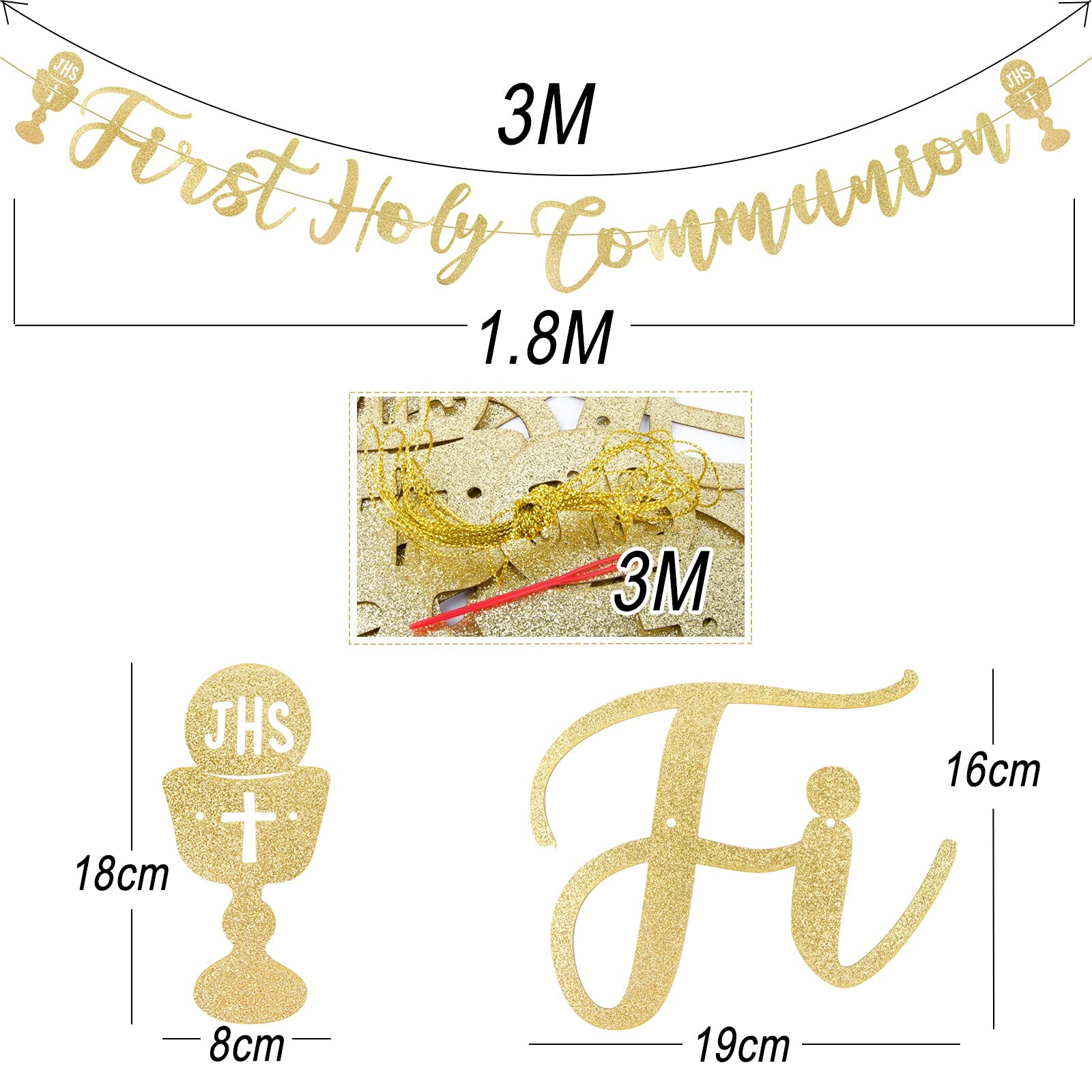 Frist Holy Communion Paper Banner Garland Glitter Letter Backdrop ...