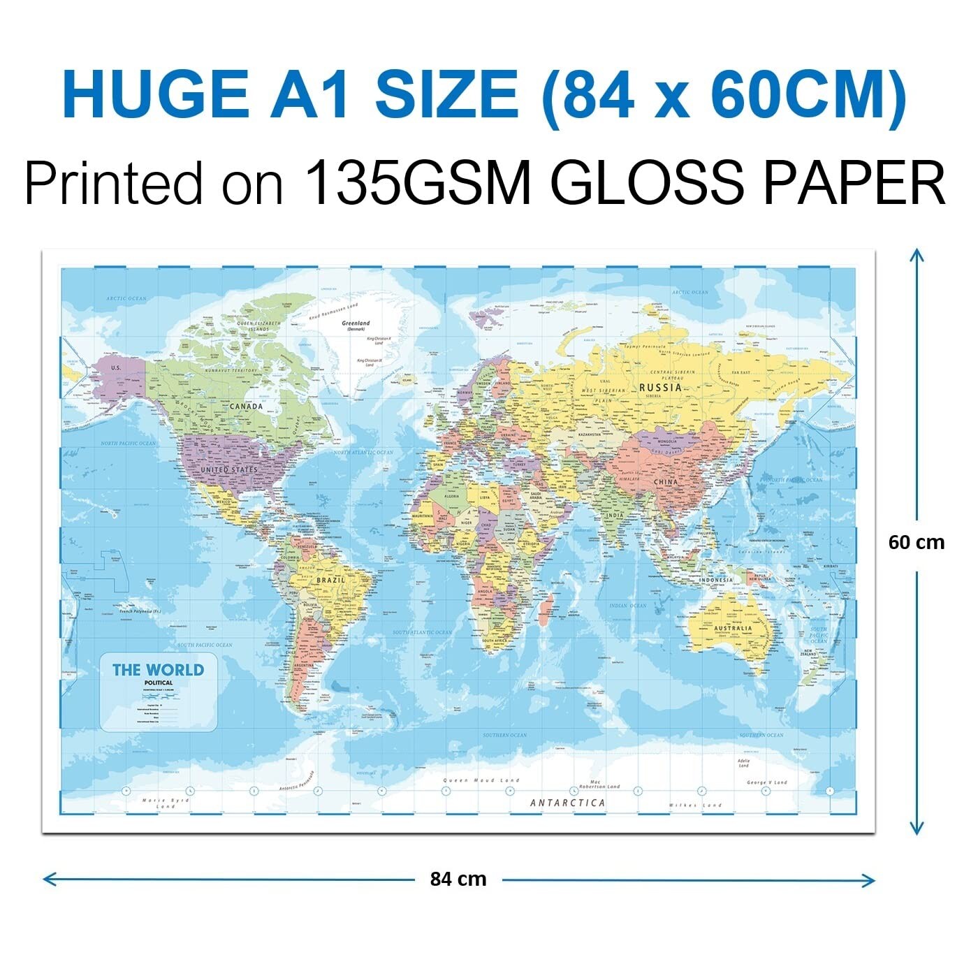 World Map Poster – 84 x 60cm Large Wall Map of the World – World Map ...