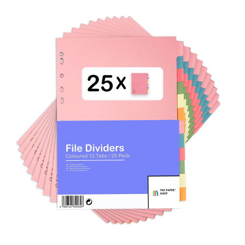 [25 Pack] A4 File Dividers 12 Part | A4 Subject Dividers 12 Part Card ...