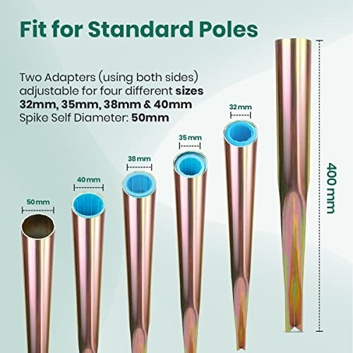 Rotary Washing Line Spike with Two Plastic Adapters, Fit 32, 38, 50mm ...