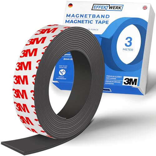Magnetic Tape Roll (3 Meter), Extra Thick & Wide Magnet Strips w/Strong ...