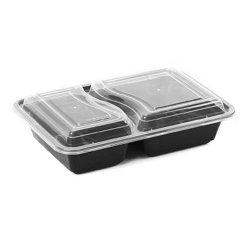 Party Warehouse 25 x Black Plastic 2 Compartment Food Containers with ...