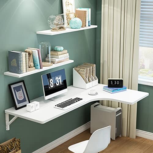 LUNEZY Corner Floating Table Wall Mounted Computer Desk with Metal ...