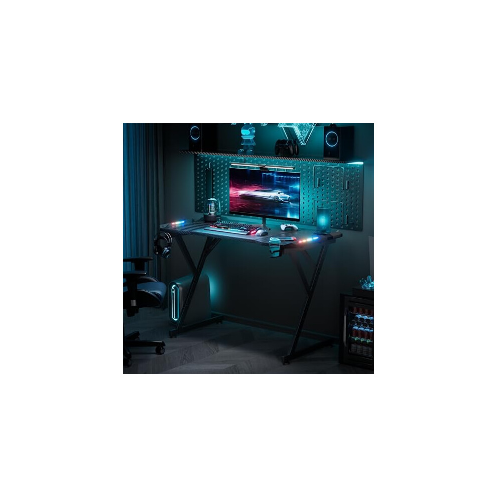 DLONGONE 120x60cm Gaming Desk with LED Lights, Computer Gaming Desk ...
