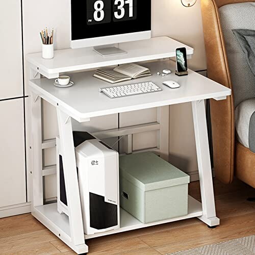 FAANAS Computer Desk with Monitor Stand and Storage Shelves,30 Inch ... FAANAS Computer Desk with Monitor Stand and Storage Shelves,30 Inch ...
