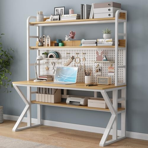 FAANAS Computer Desk with Storage Shelves & Pegboard, Solid Wood ... FAANAS Computer Desk with Storage Shelves & Pegboard, Solid Wood ...