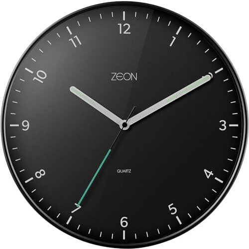 ZEON Round Analogue Wall Clock, Easy to Read Black Wall Clock for ...