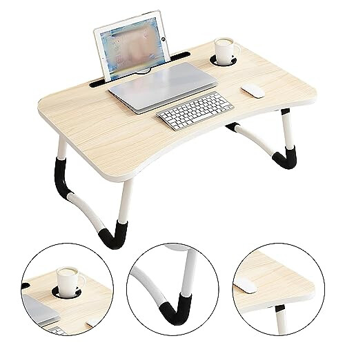 (White Maple) Folding Laptop Table Stand Bed Computer Desk Bed on OnBuy