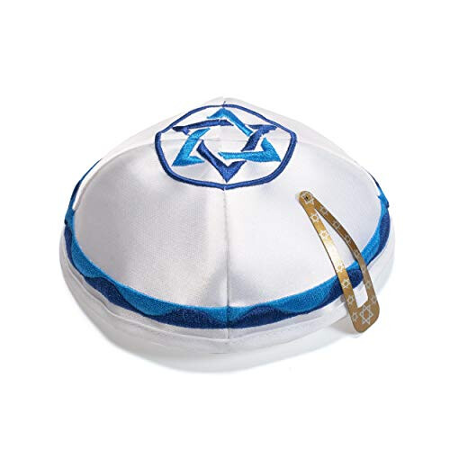 White Satin Star of David and Blue Color Kippah Yarmulke Jewish Yamaka Kippa Israel Cap Judaica ...