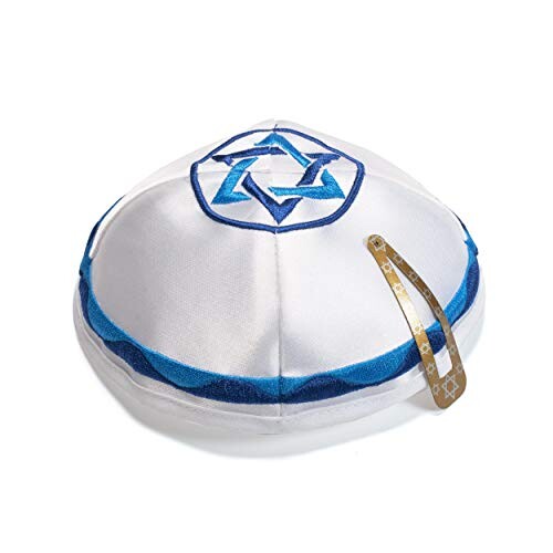 White Satin Star of David and Blue Color Kippah Yarmulke Jewish Yamaka ...