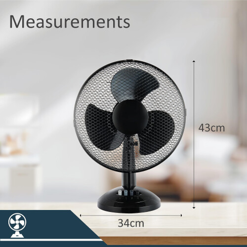ACCURATE 12Inch Table Fan Desk Fan with 3 Speed Oscillating Low Noise Strong Resistant Base Desktop Bedside Fan Ideal for Home and Office BLACK