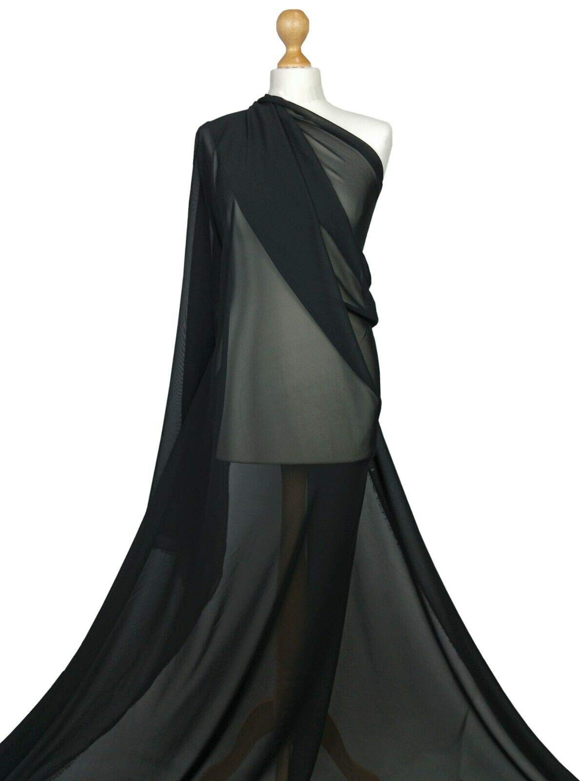 Premium Polyester Chiffon Fabric by The Meter 60 Inch 160cm Wide (Black, Full Meter) on OnBuy