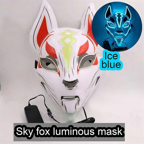 (Lake blue) Anime Decor Japanese Fox Mask Neon Led Light Cosplay Mask ...