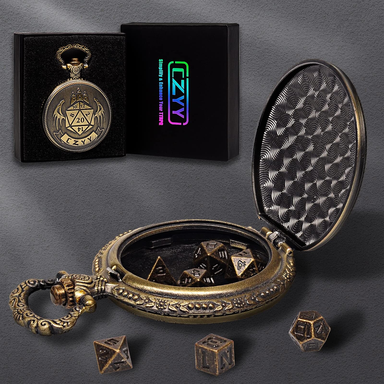 DND 6mm Micro Polyhedral Dice Set with Pocket Watch Shell Case Perfect ...