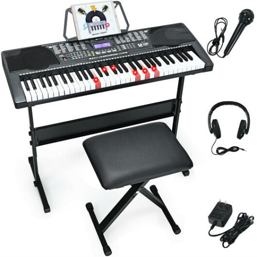 61-Key Electronic Keyboard Piano with Lighted Keys and Bench - Color ...
