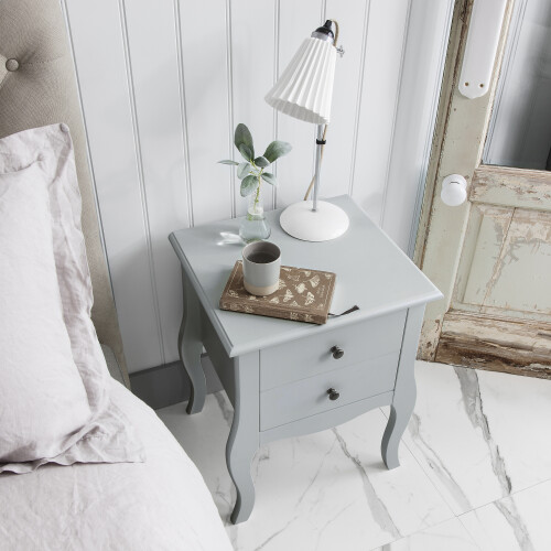 Camille Side Table Chest 2 Drawer in Silk Grey on OnBuy