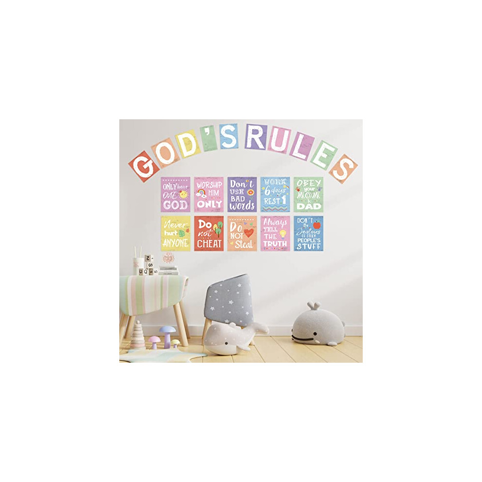 20 Pieces Ten Commandments Poster for Kids Christian Bible Verse Poster ...