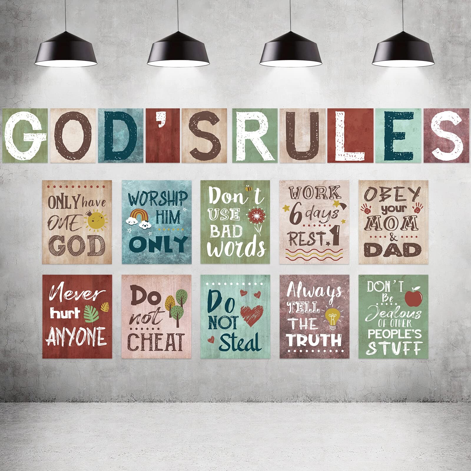 20 Pieces Ten Commandments Poster for Kids Christian Bible Verse Poster ...