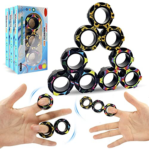 Amyang 9Pcs Fidget Toys - Magnet Rings Finger Fidget Toys Magical Ring ...