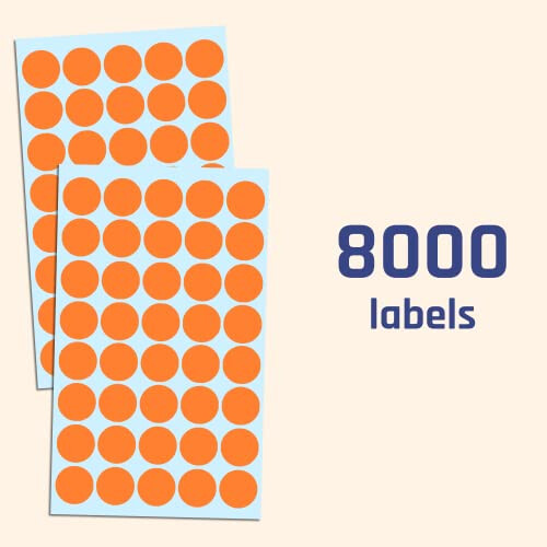 8000 Pack, 2cm Round Colour Coding Circle Sticker Labels - Orange on OnBuy