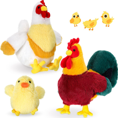 SKYLETY 3 Pcs Chicken and Rooster Stuffed Animal 8 Inches Plush Hen ...