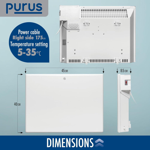 (600W) Purus Electric Radiator Panel Heater Eco Bathroom Safe Wall ...
