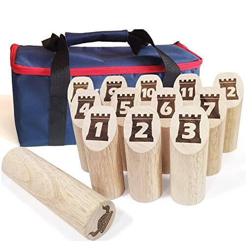Kubb Skittle Scatter Smite Numbers Throwing Game with Hardwood Pins ...