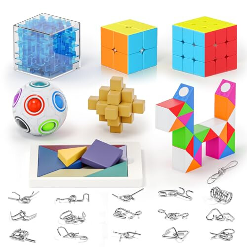 23 Pack Brain Teaser Puzzles Toy Set, 2x2 3x3 Magic Cube 3D Maze Box 3D ...