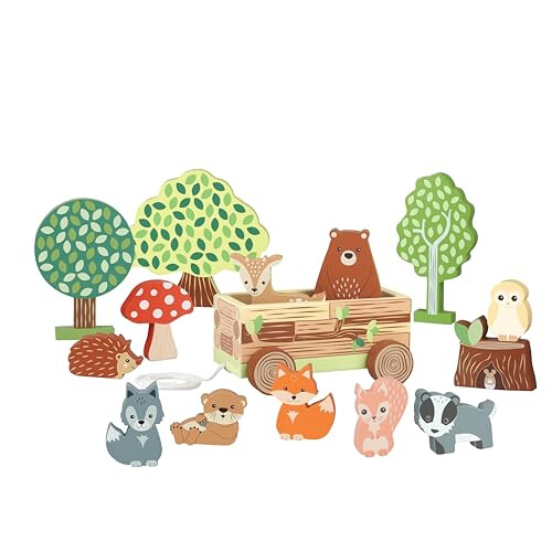 Toys Woodland Animals Wooden Play Set and Pull Along Toy - Animal ...
