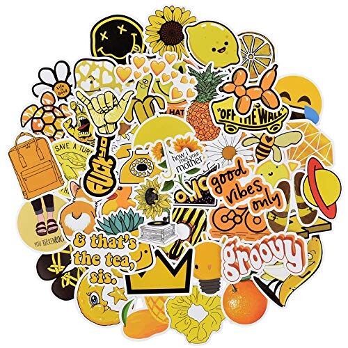 50 Pack Cute Vsco Stickers, Water Bottle Stickers, Girl Yellow Stickers ...