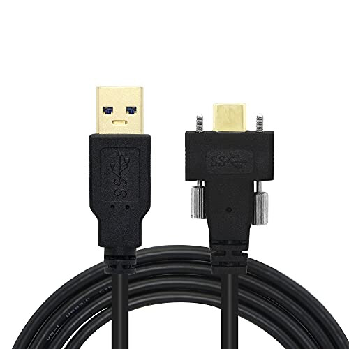 USB Type-C Panel Mount Cable 6.56FT Dual Screw Locking USB3.0 Type-A ...