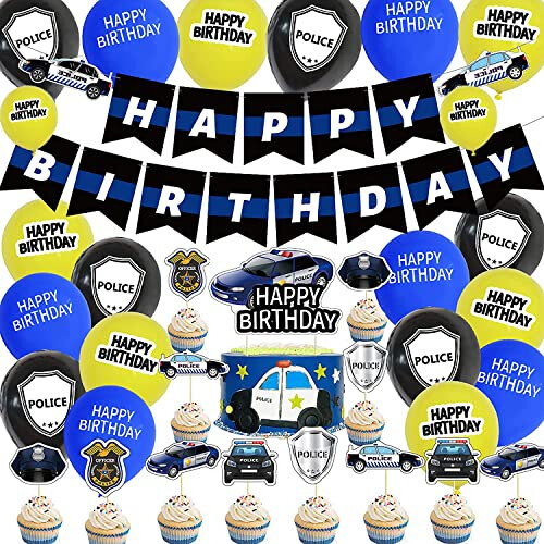 Police Birthday Party Decorations Balloons Cake Decorations Happy ...
