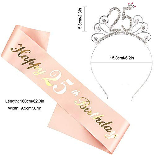 Sash Rhinestone Tiara Set 25 Years Birthday Gifts for Women Birthday Glitter Crown Girl Happy 25th Birthday Sash Birthday Etiquette Belt Glitter on OnBuy