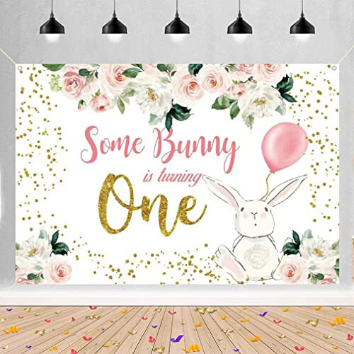 1st Birthday Decoration for Girls, Birthday Banner Rabbit Birthday ...