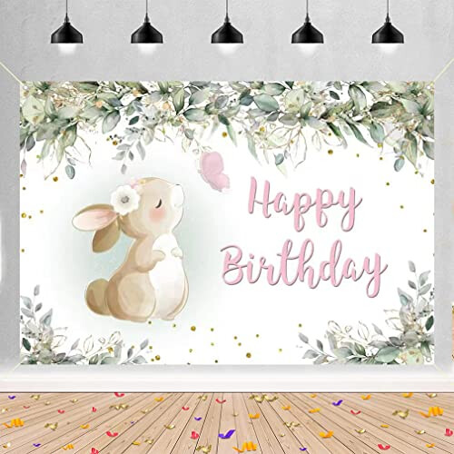 Birthday Decoration for Girls, Birthday Banner Bunny Birthday Fabric ...