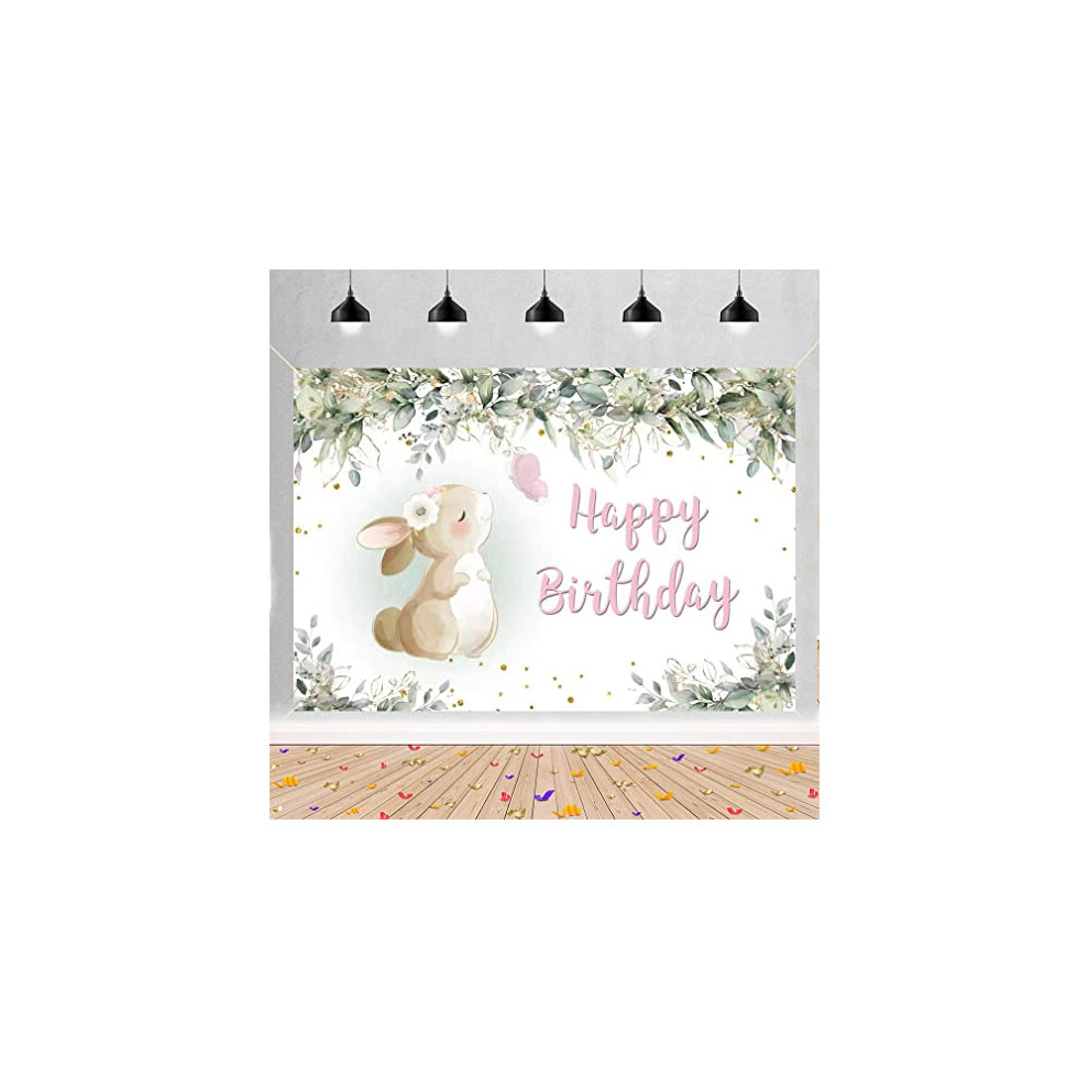 Birthday Decoration for Girls, Birthday Banner Bunny Birthday Fabric ...