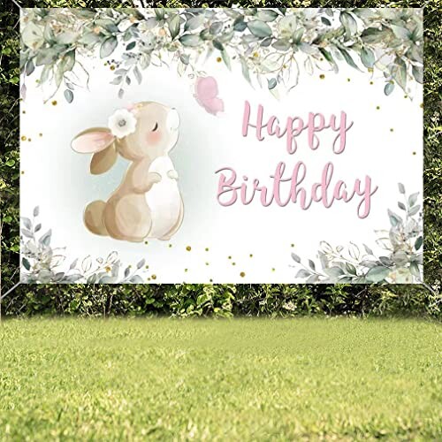 Birthday Decoration for Girls, Birthday Banner Bunny Birthday Fabric ...